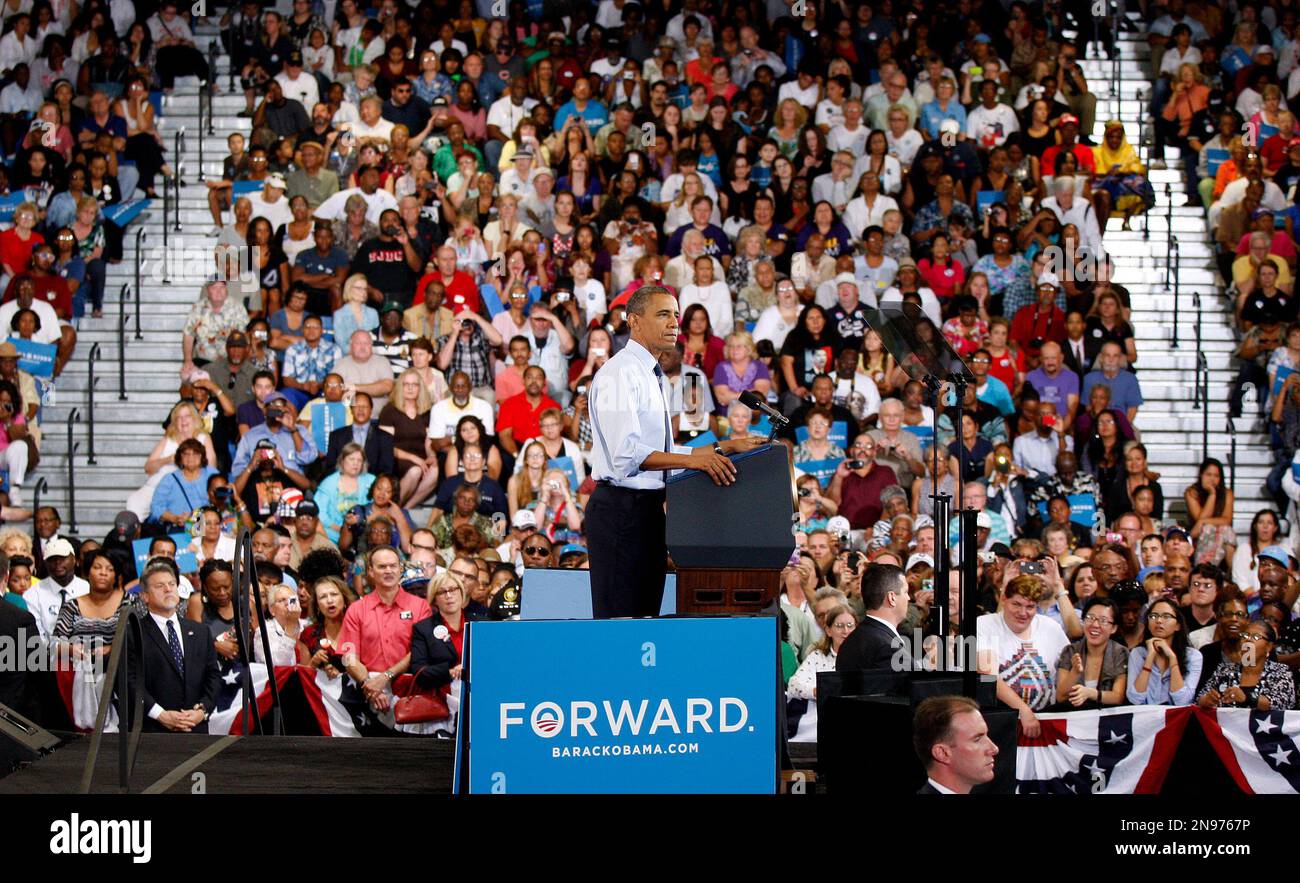 President Barack Obama speaks during a campaign stop, Wednesday, Aug ...