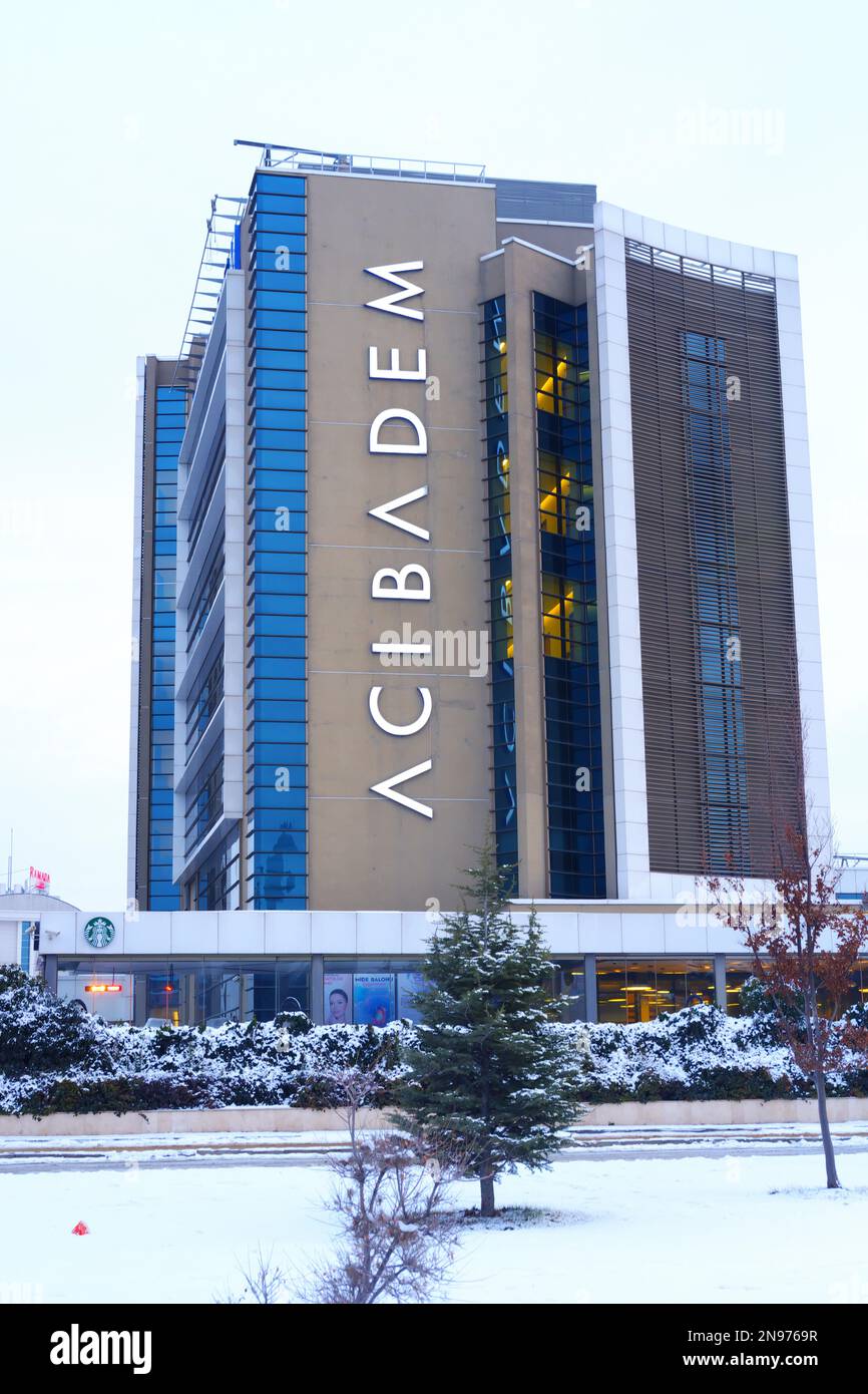 Acibadem hospital building under snow within trees in winter Stock ...