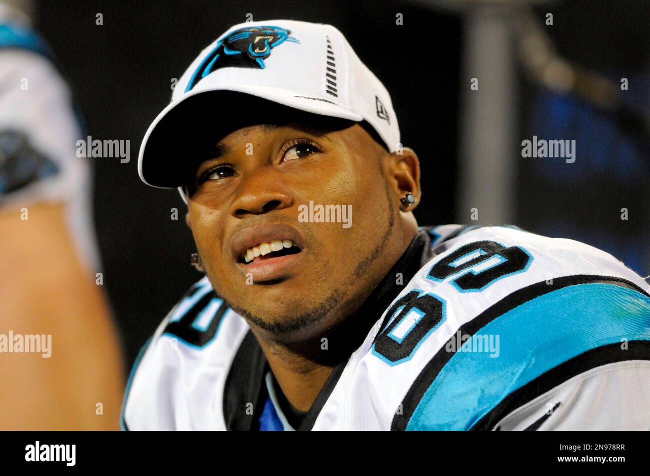 Carolina Panthers' Steve Smith (89) watches a replay on the stadium ...