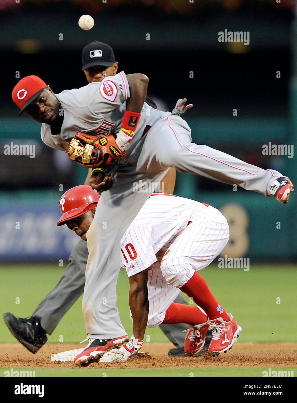Philadelphia Phillies' Juan Pierre slides safely to second base past ...