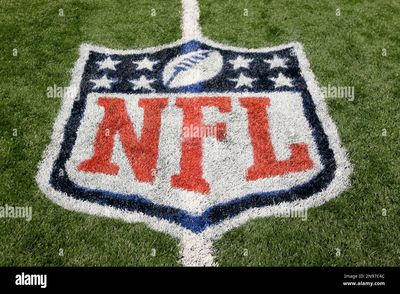 An NFL field logo is seen during an NFL football game between the New Orleans Saints and the ...