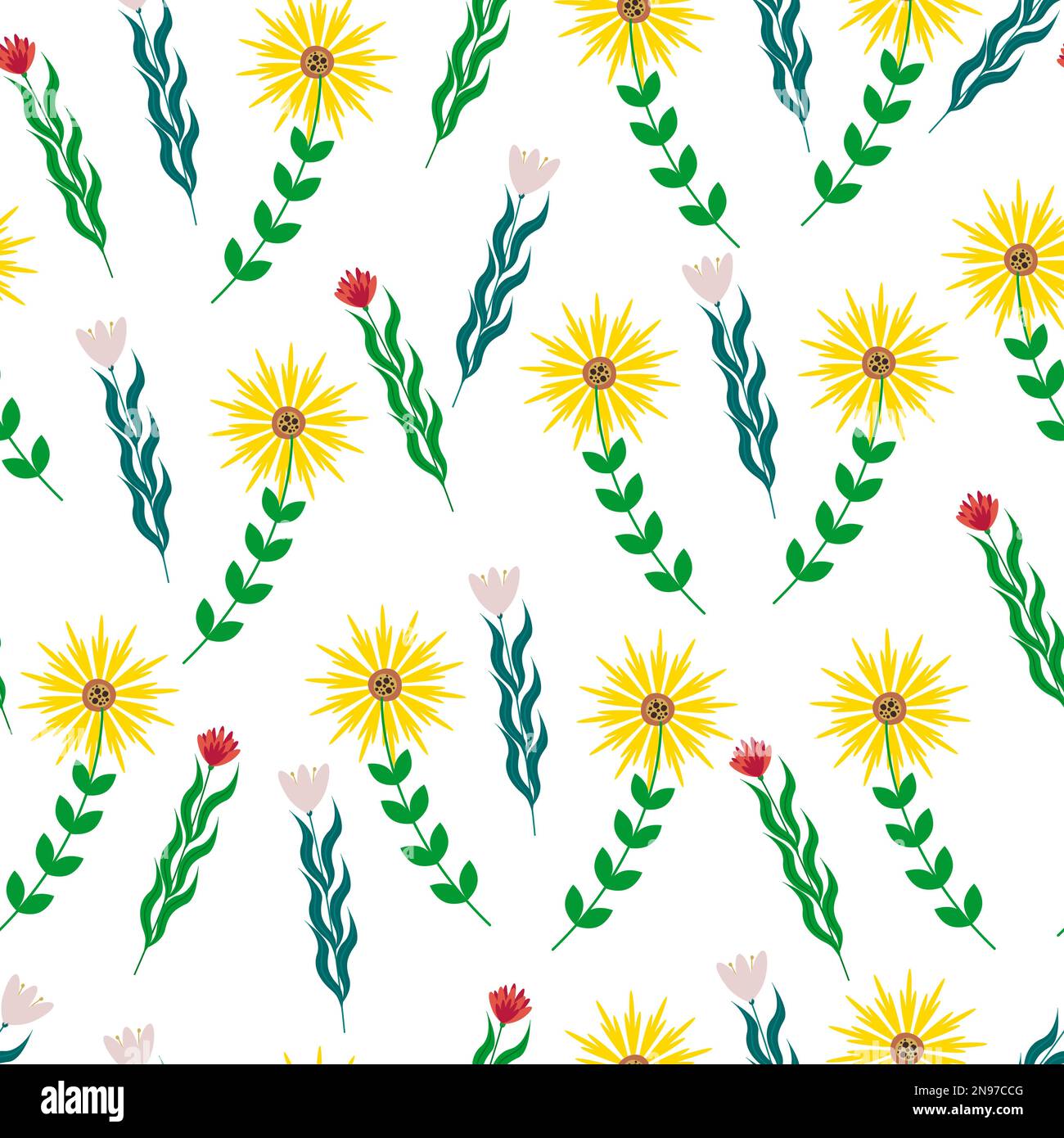 Floral seamless pattern, Field colorful flowers vector print ...