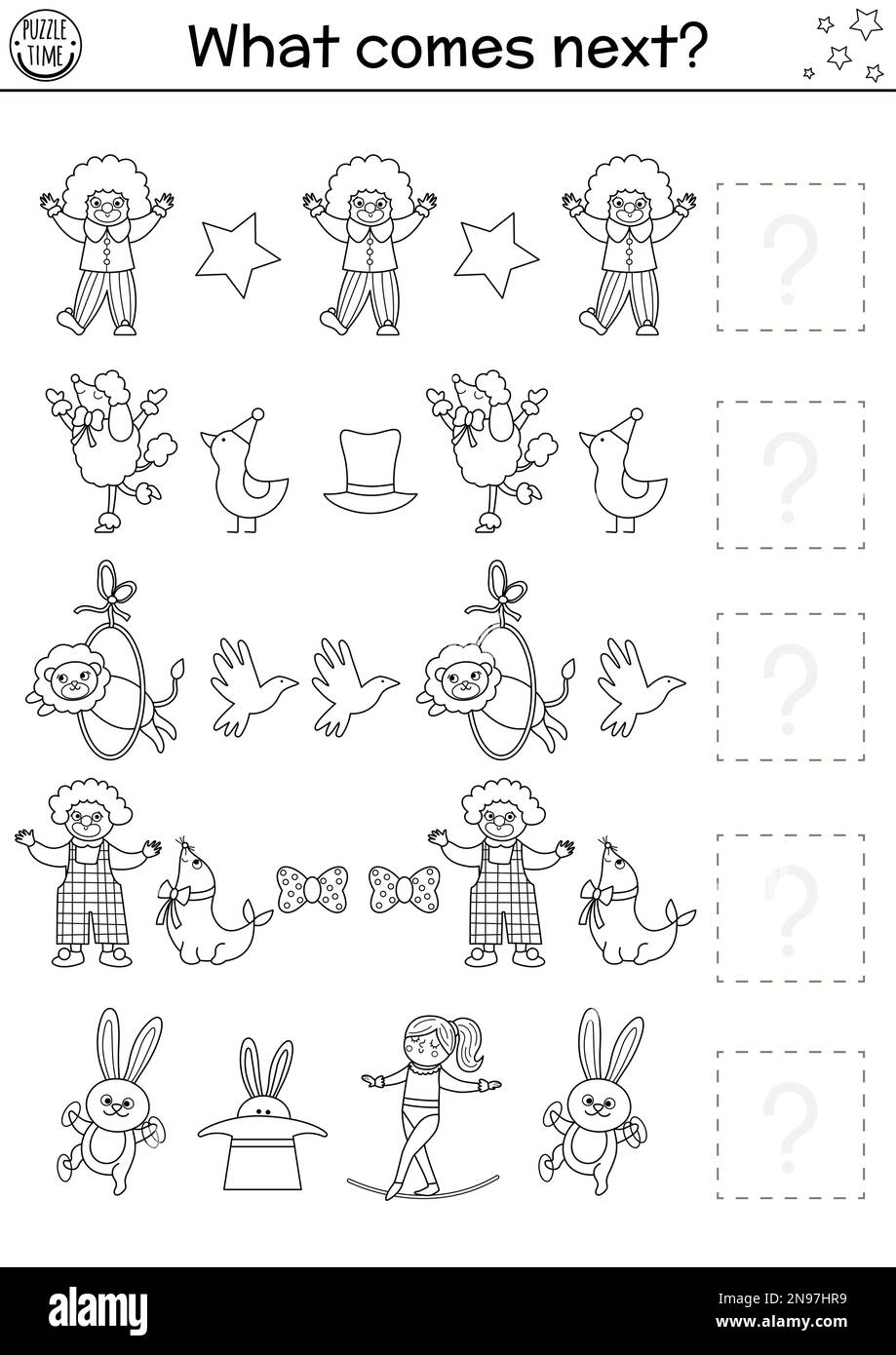 What comes next. Circus black and white matching activity for preschool ...