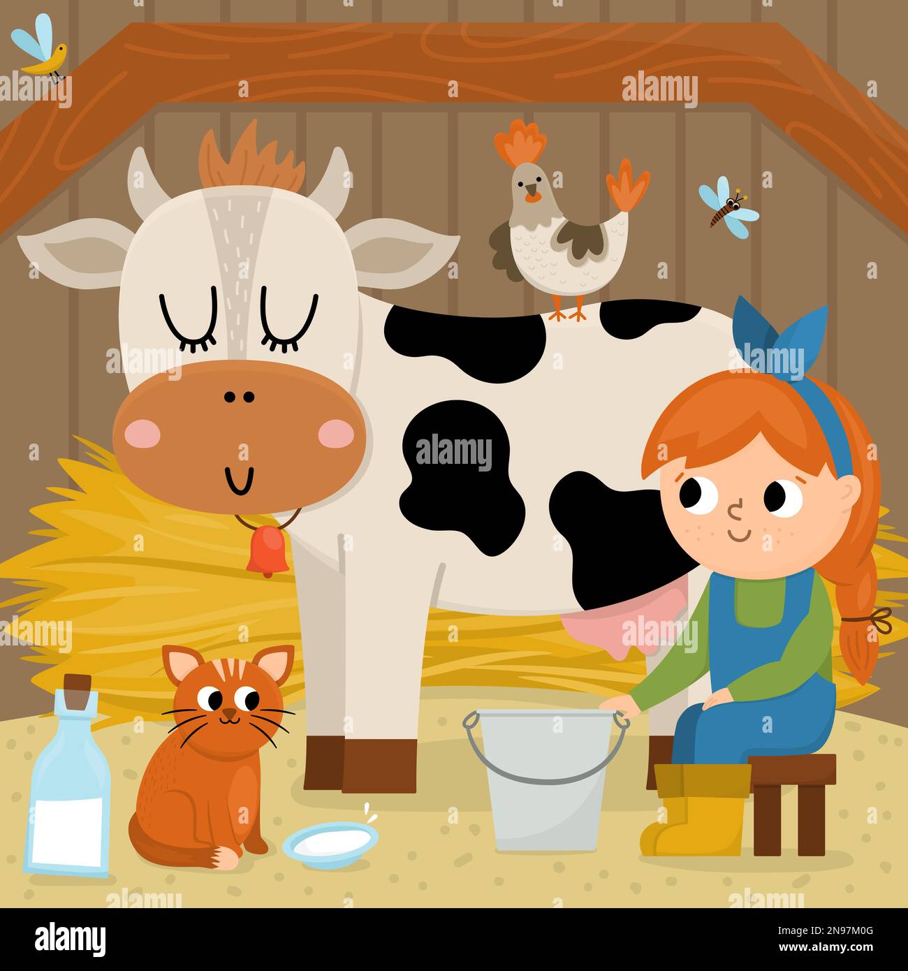 Girl doing farm work Stock Vector Images - Alamy