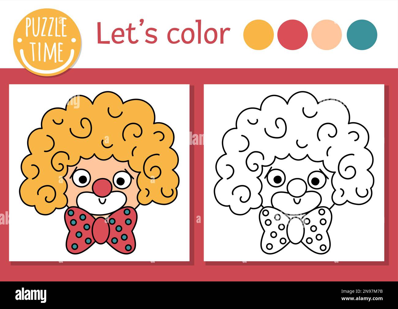 Circus coloring page for children with clown face. Vector amusement ...