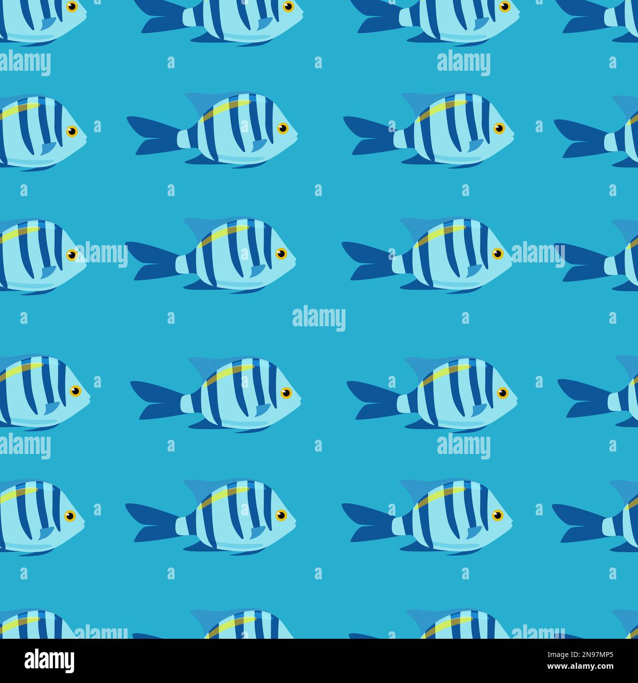 Exotic blue fish seamless pattern. Vector sea fish in flat style ...