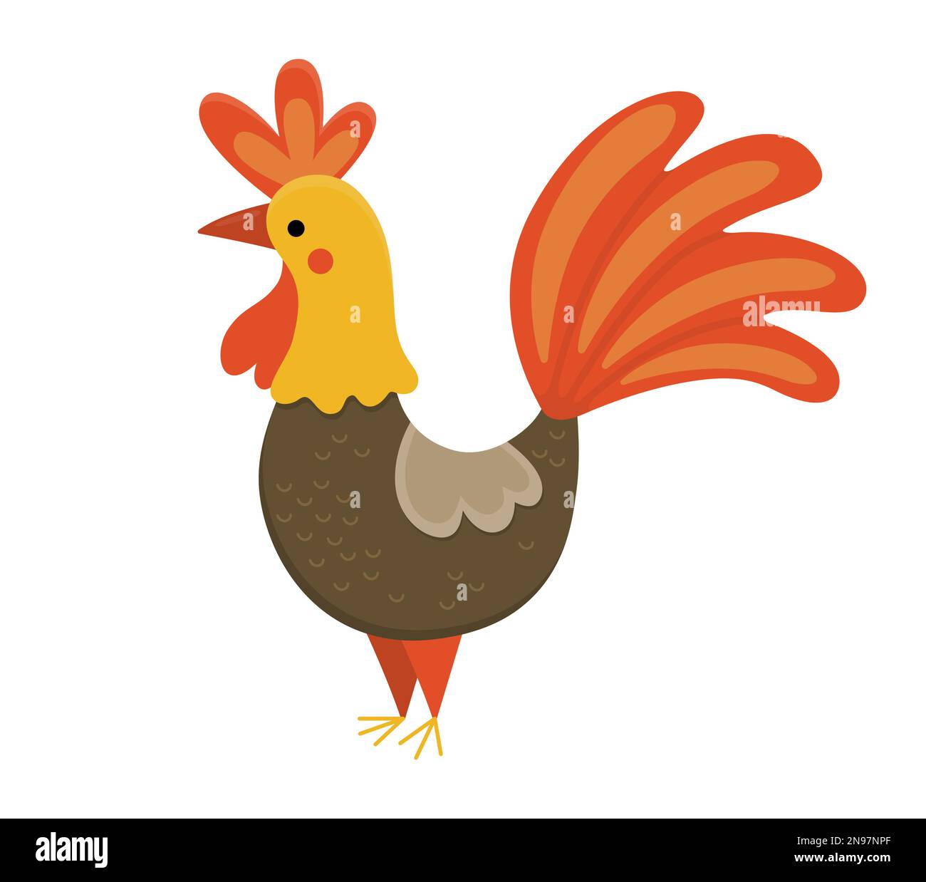 Vector rooster icon. Cute cartoon cockerel illustration for kids. Farm ...