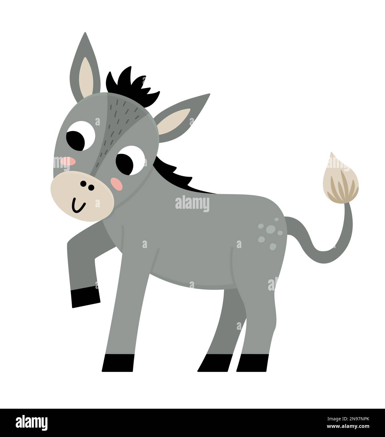 Vector donkey icon. Cute cartoon burro illustration for kids. Farm ...