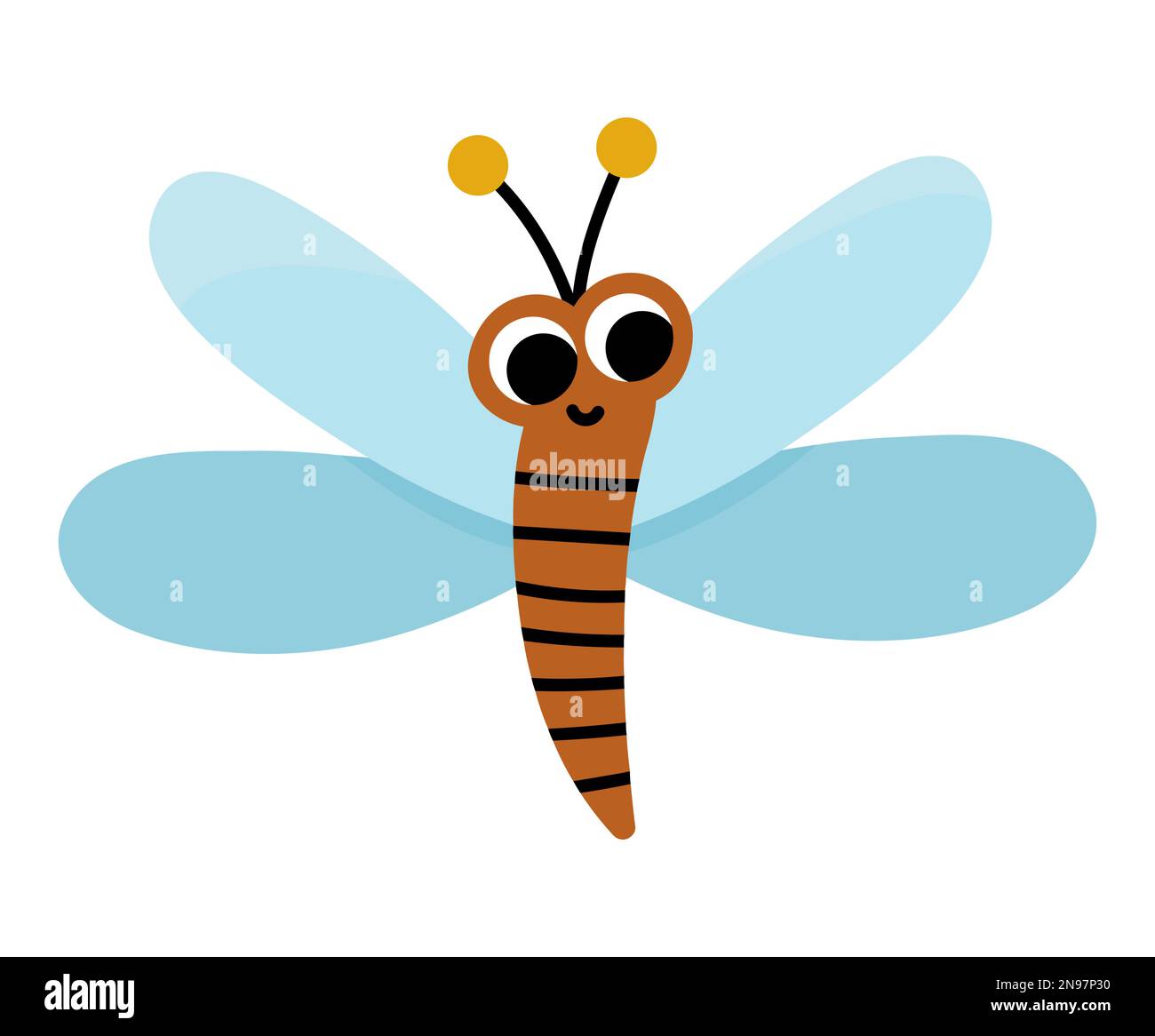 Vector flat blue dragonfly icon. Funny woodland, forest, farm or garden ...