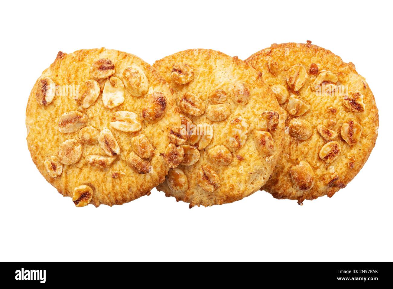 Round fresh cookie caramel with peanuts isolated on white background ...