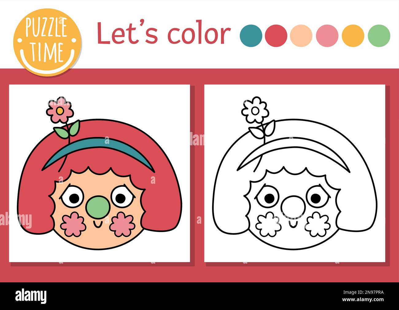 Circus coloring page for children with clown face. Vector amusement ...