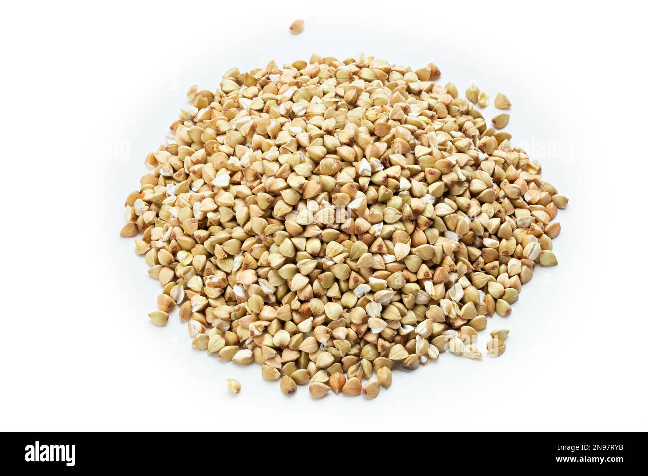 Pile of buckwheat isolated on white background. Top view. Buckwheat ...