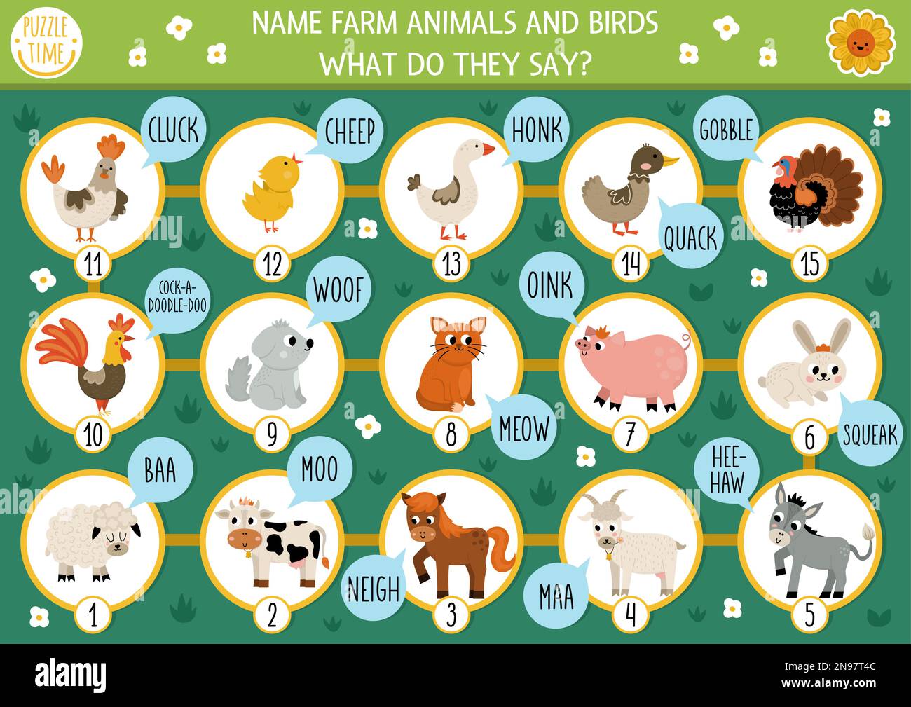 Dice board game for children with farm animals, birds and their sounds ...