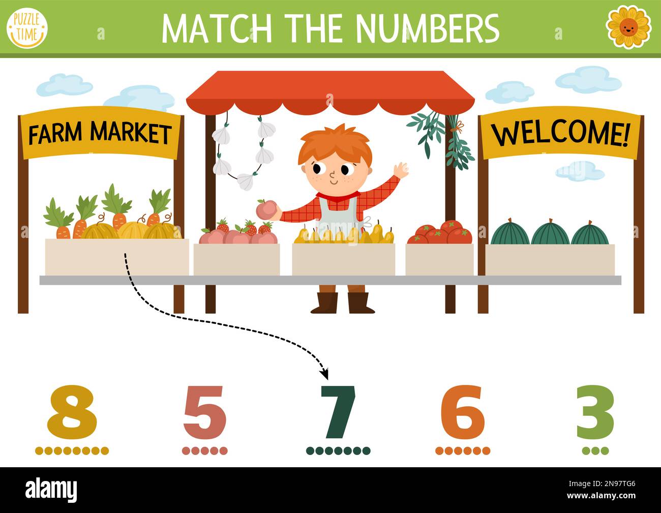 Match the numbers farm game with farm market, vendor, fruit and ...