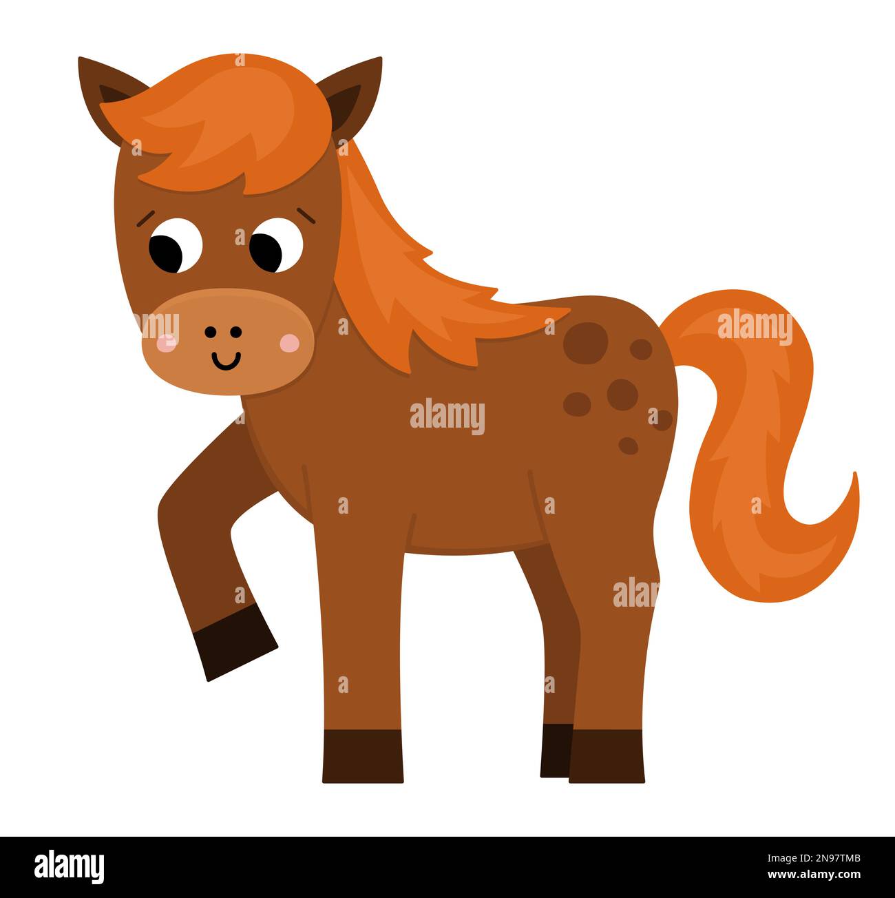 Vector horse icon. Cute cartoon mare illustration for kids. Farm animal ...