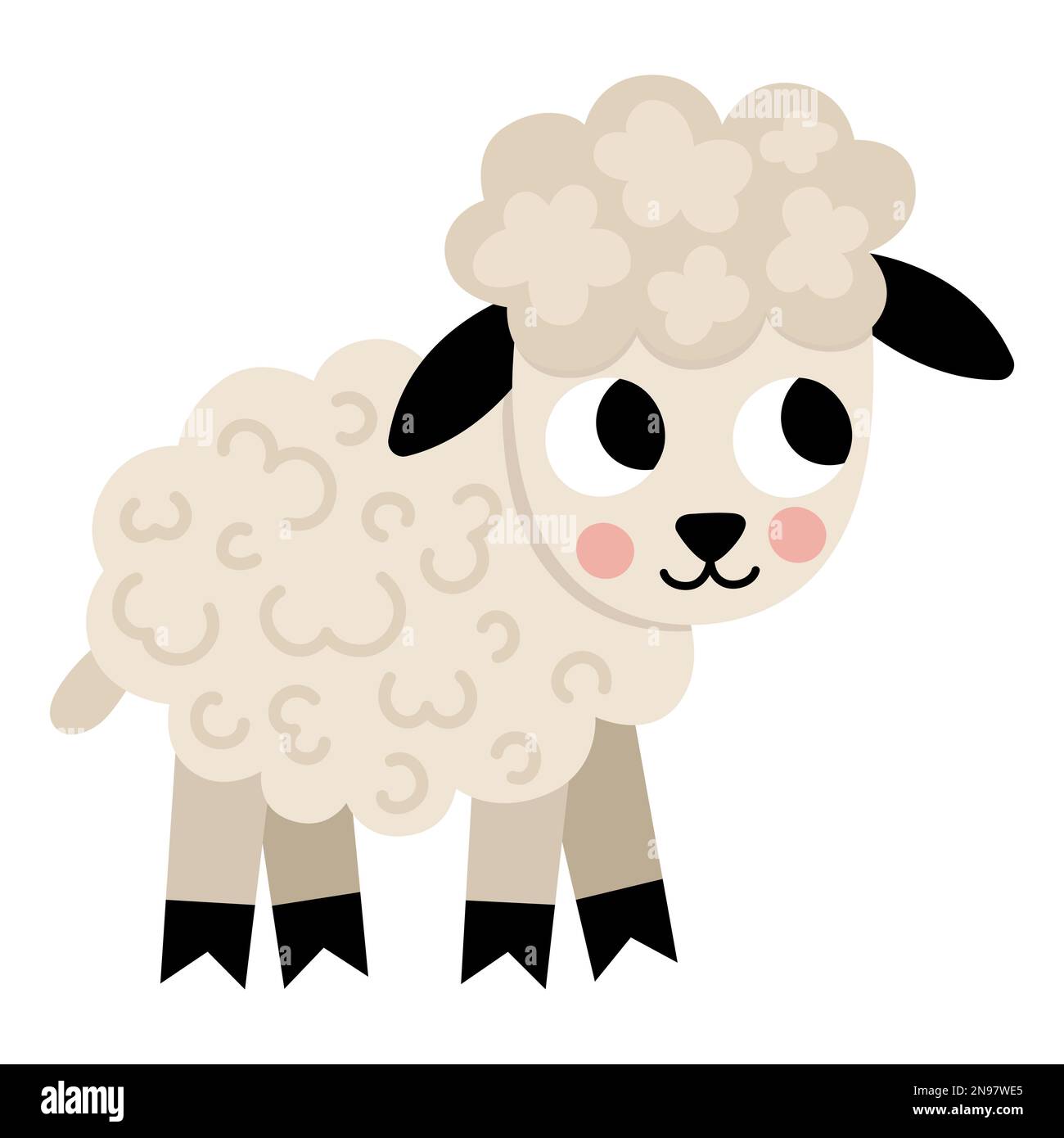 Vector lamb icon. Cute cartoon little sheep illustration for kids. Farm animal baby isolated on ...