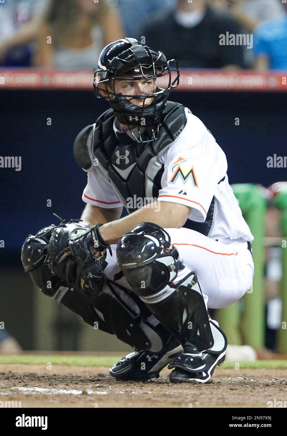 Miami Marlins catcher Rob Brantly is shown during the second inning of ...