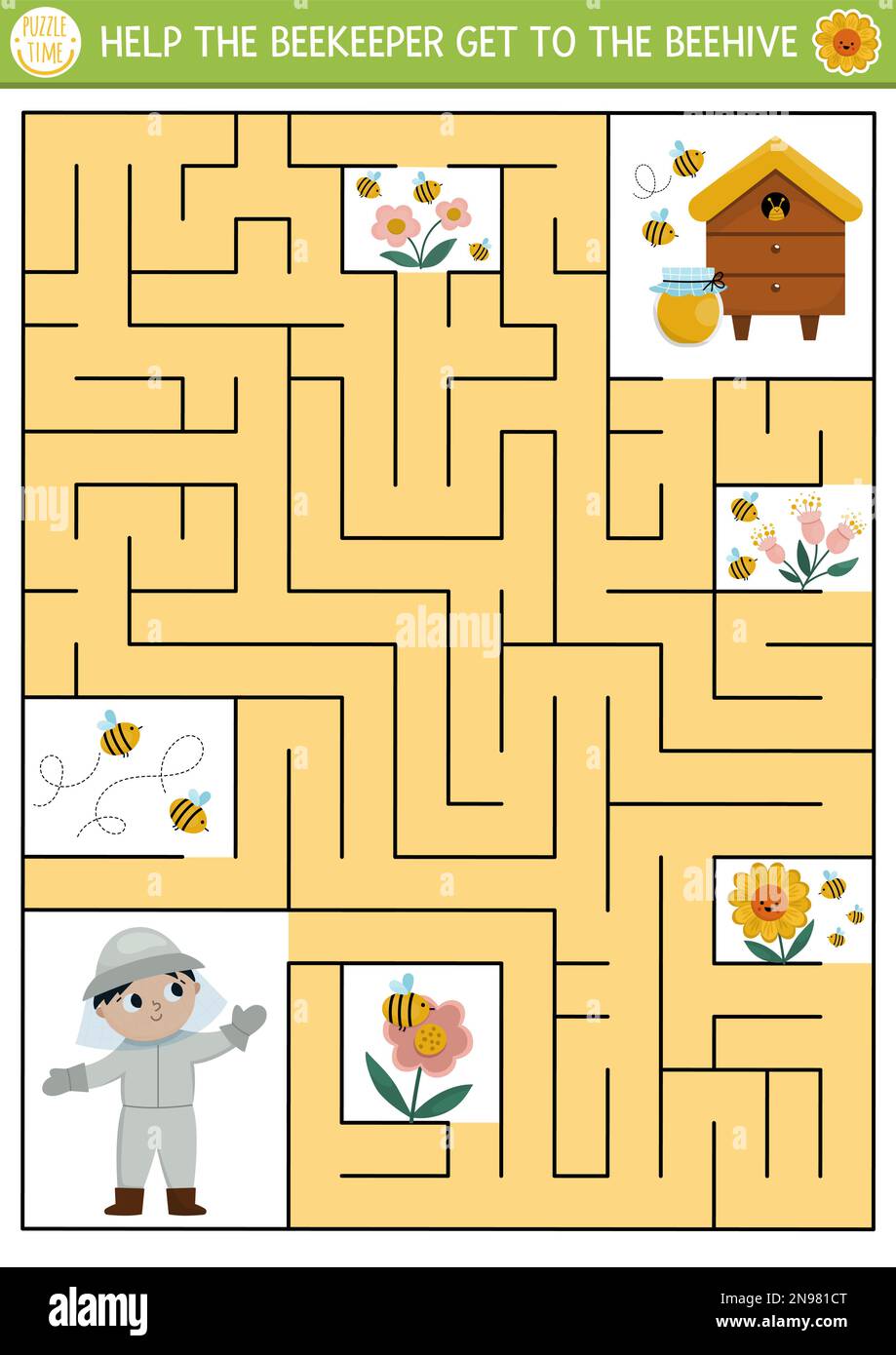 Farm maze for kids with beekeeper and beehive. Country side preschool ...