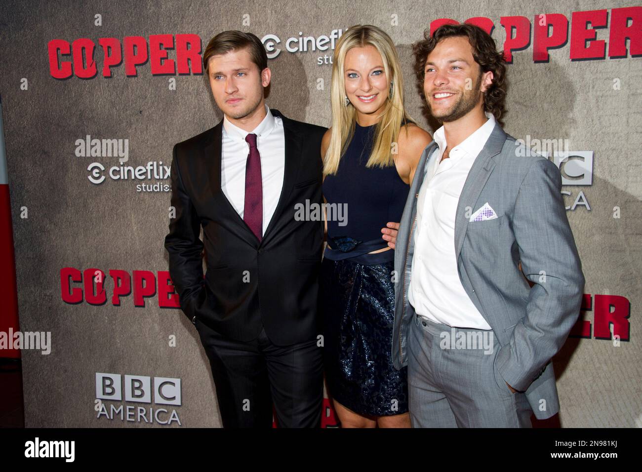 Tom Weston-Jones, left, Anastasia Griffith and Kyle Schmid attend the ...