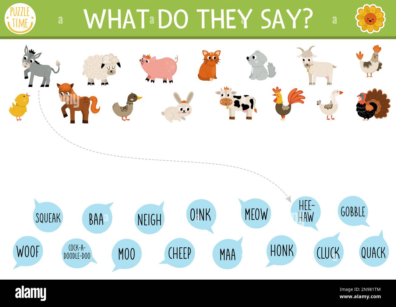 Farm matching activity with cute animals and animal sounds. Country ...