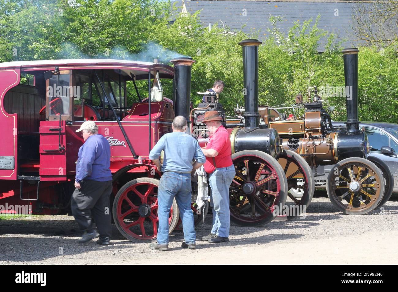 Steam engines at a country fair in Sandy, Bedfordshire, UK. Old working ...