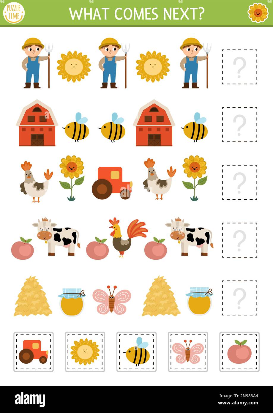 What comes next. Farm matching activity for preschool children with ...