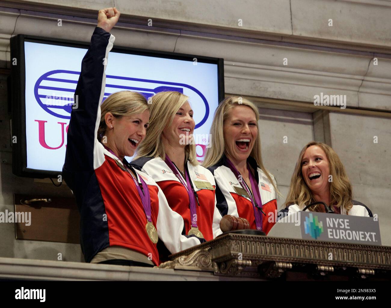 U.S. women's rowing eight Olympic gold medalists from left: Erin Cafaro ...