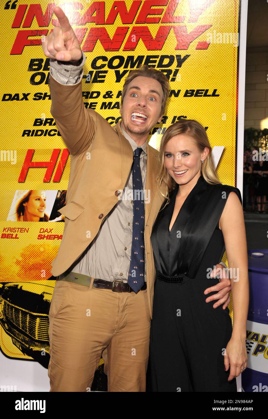 Dax Shepard, left, and Kristen Bell attend the "Hit and Run" Los ...