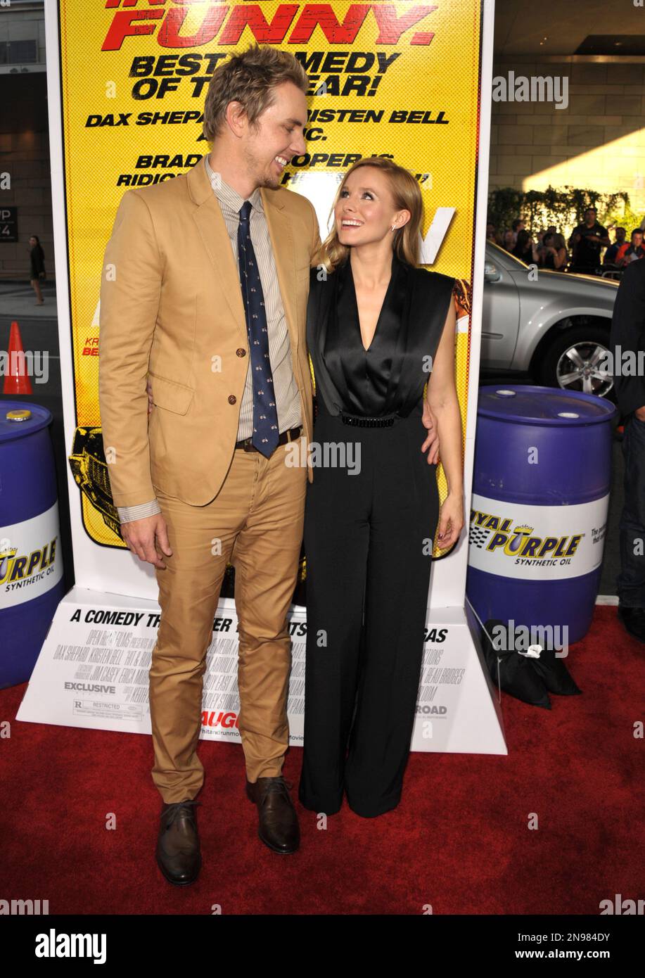 Dax Shepard, left, and Kristen Bell attend the "Hit and Run" Los ...