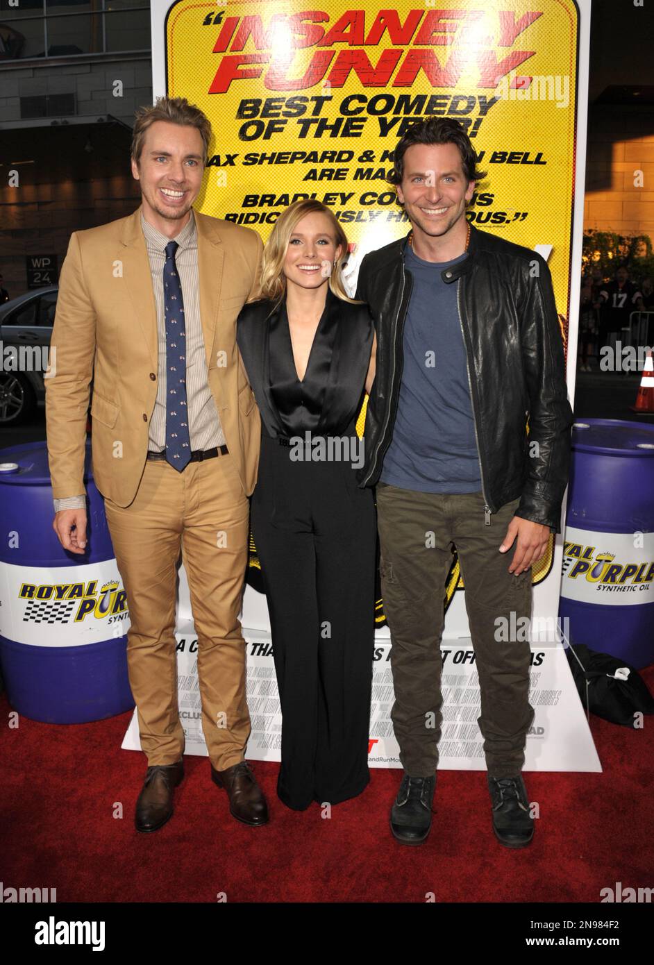 Dax Shepard, left, Kristen Bell, and Bradley Cooper attend the "Hit and ...