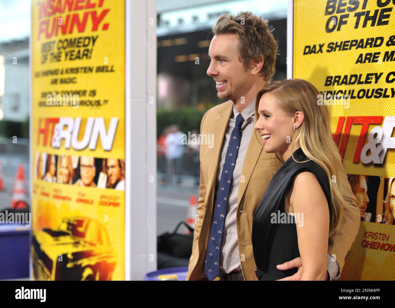 Dax Shepard, left, and Kristen Bell attend the "Hit and Run" Los ...