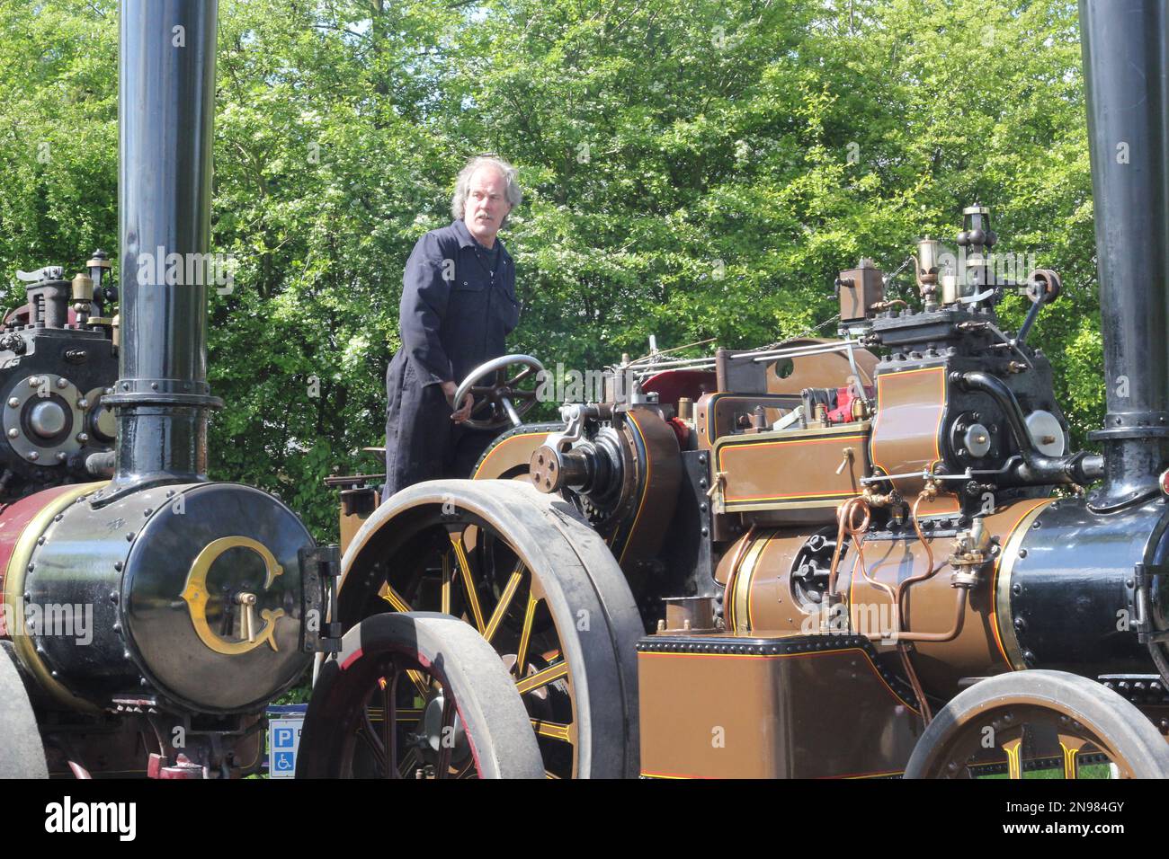 Steam engines at a country fair in Sandy, Bedfordshire, UK. Old working ...