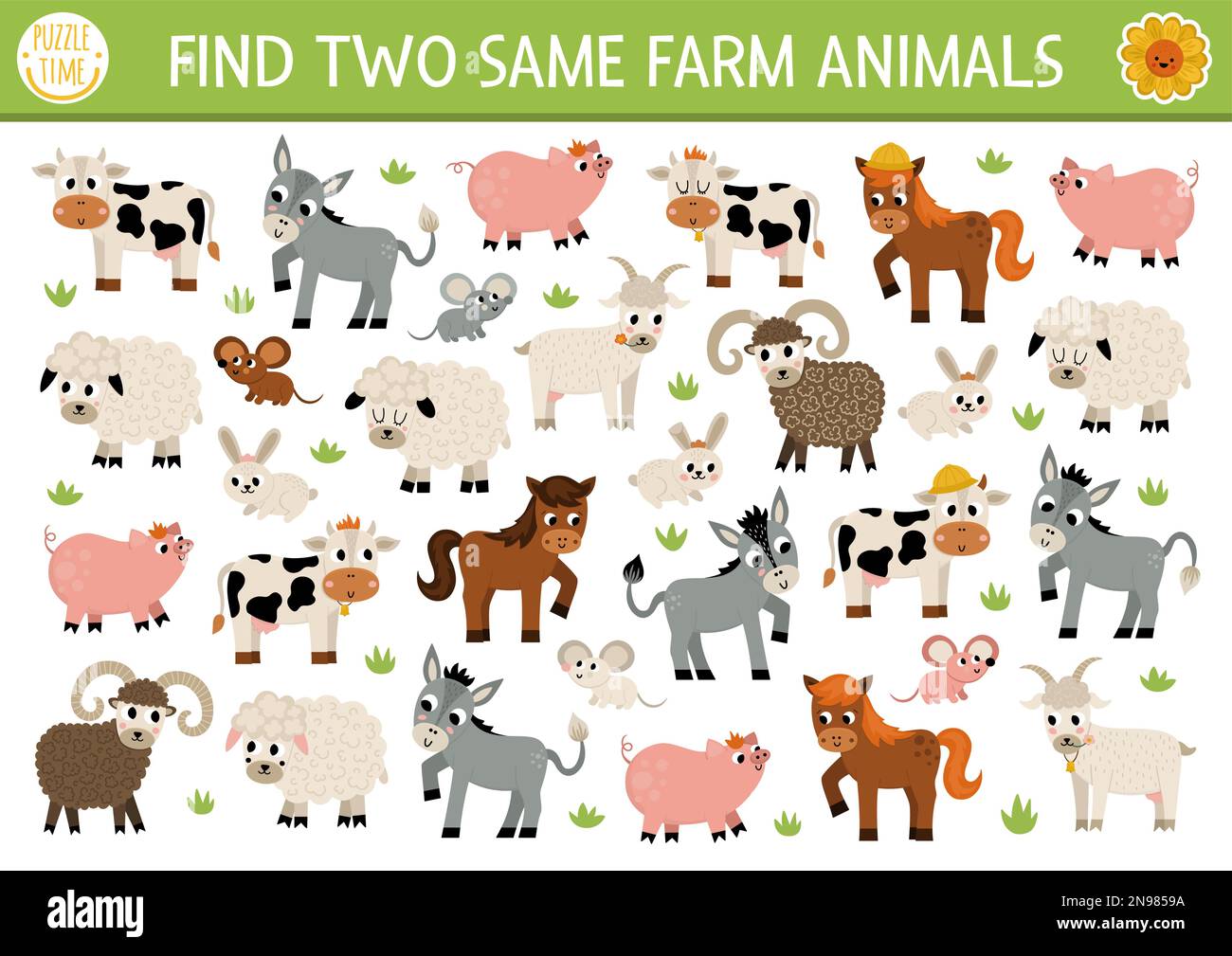 Find two same farm animals. On the farm matching activity for children ...
