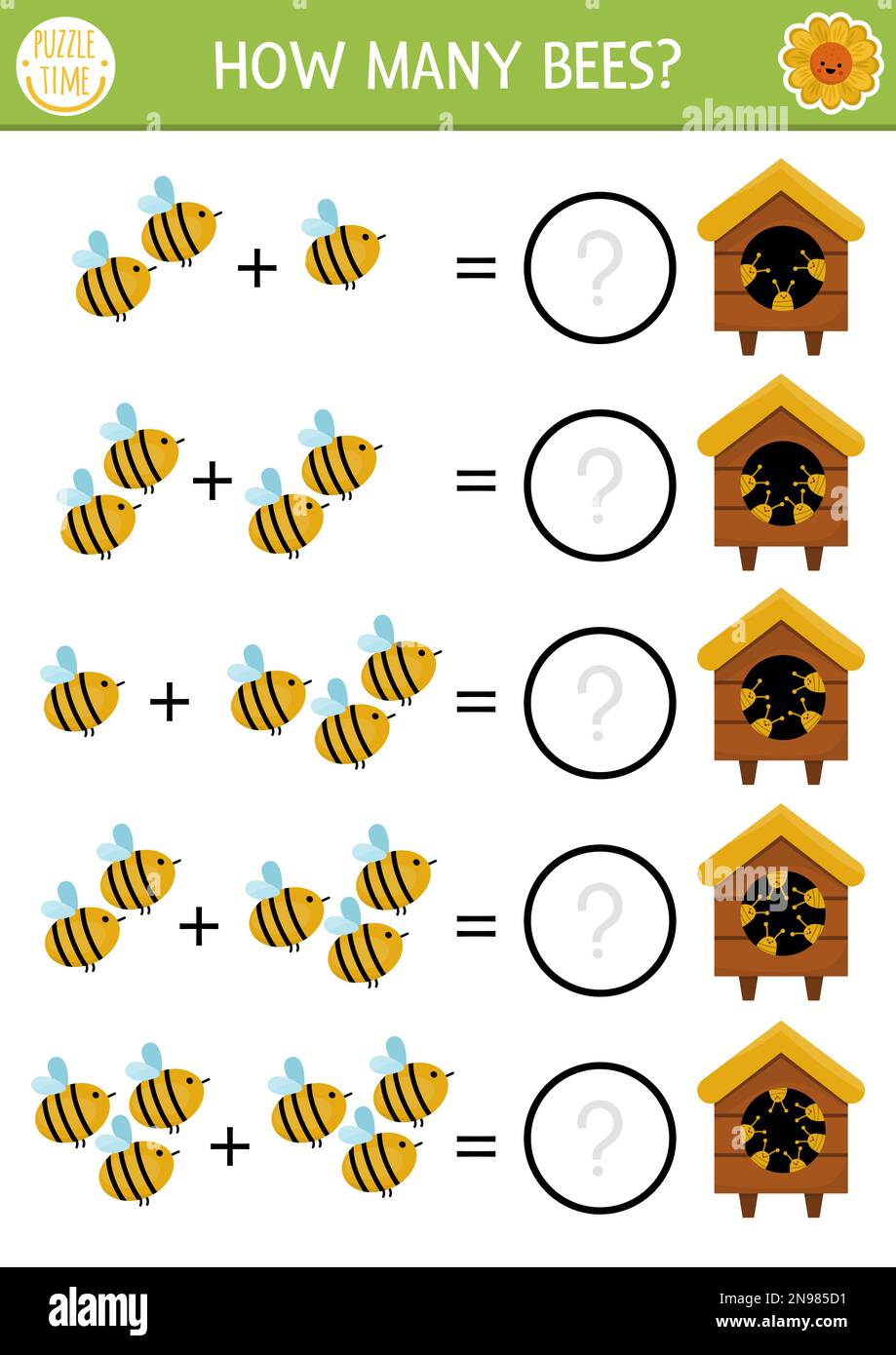 How many bees game with cute insects. On the farm math addition ...