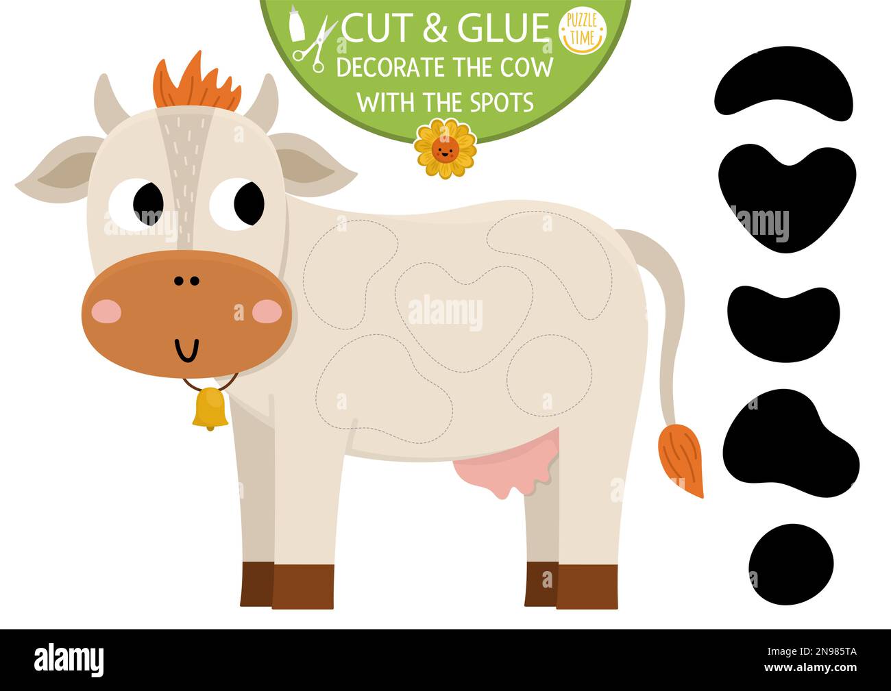Vector on the farm cut and glue activity. Crafting game with cute farm ...