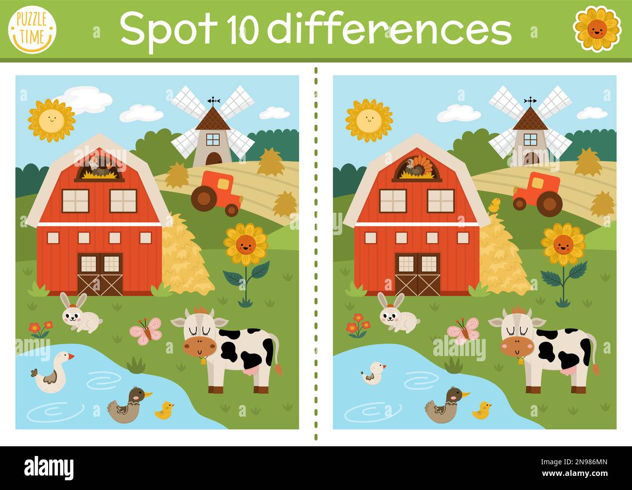 Find differences game for children. On the farm educational activity ...