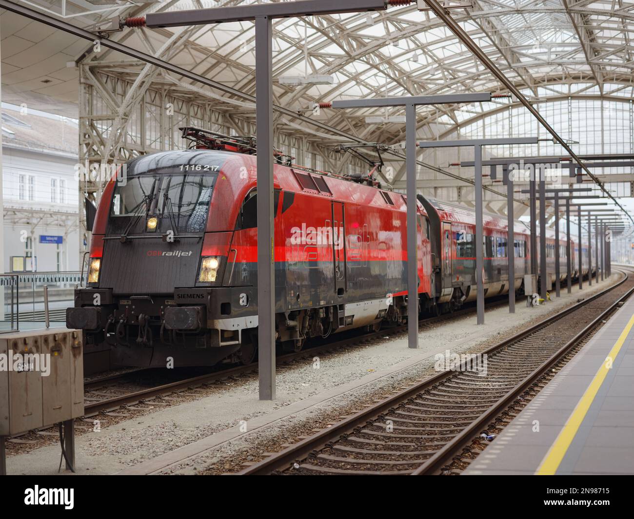Salzburg, Austria - August 6, 2022 : public transport Regional red ...