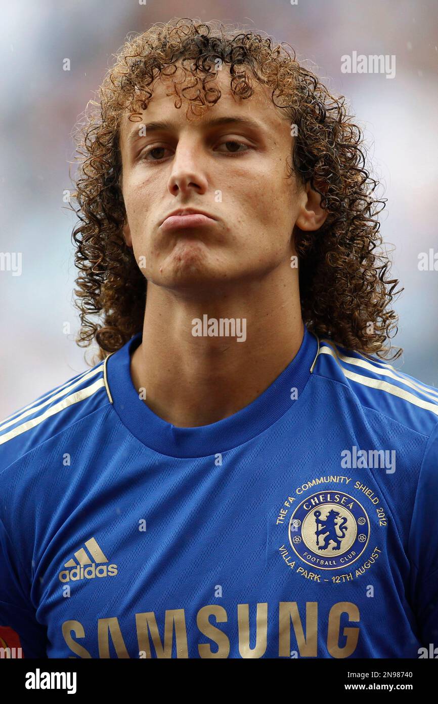 Chelsea's David Luiz looks on during a line-up before the start of ...