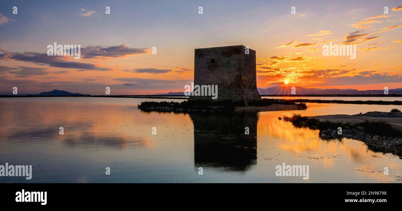 Tamarit Tower in Santa Pola. Old coastal watchtower located on a sea ...
