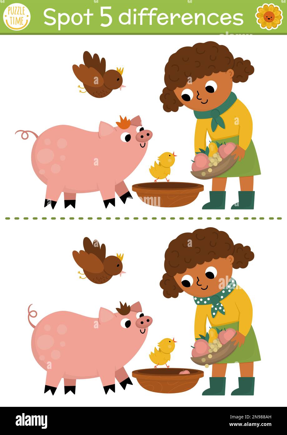 Find differences game for children. On the farm educational activity ...