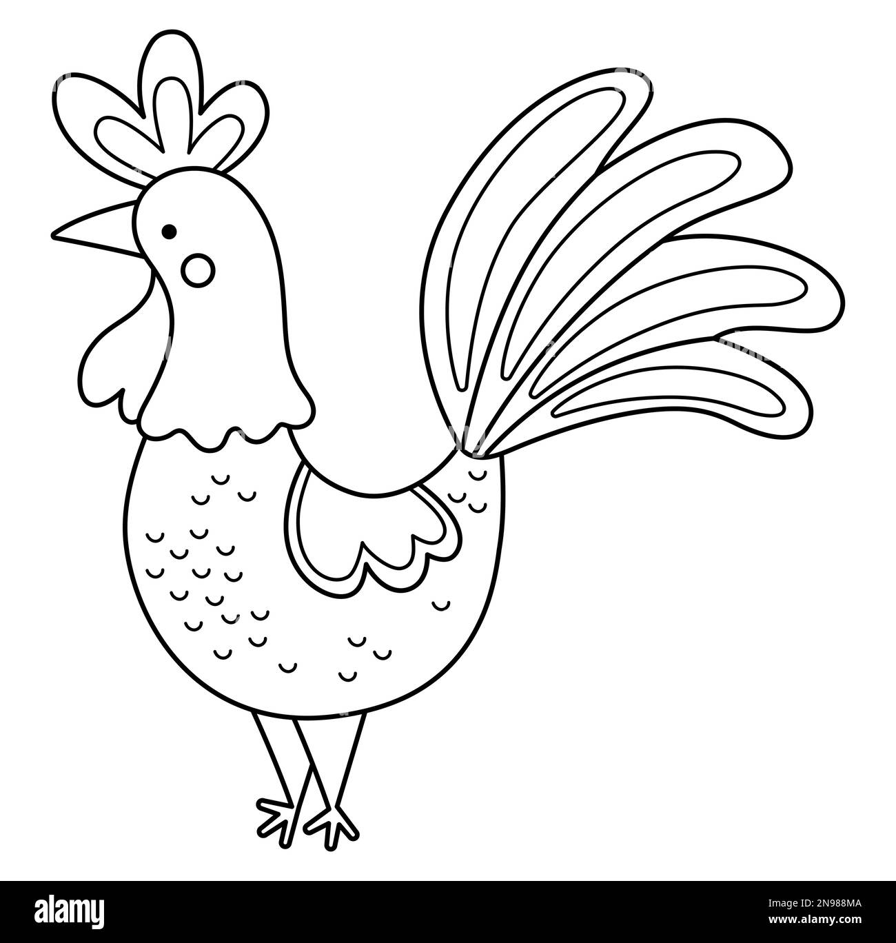 Vector black and white rooster icon. Cute cartoon cockerel illustration ...