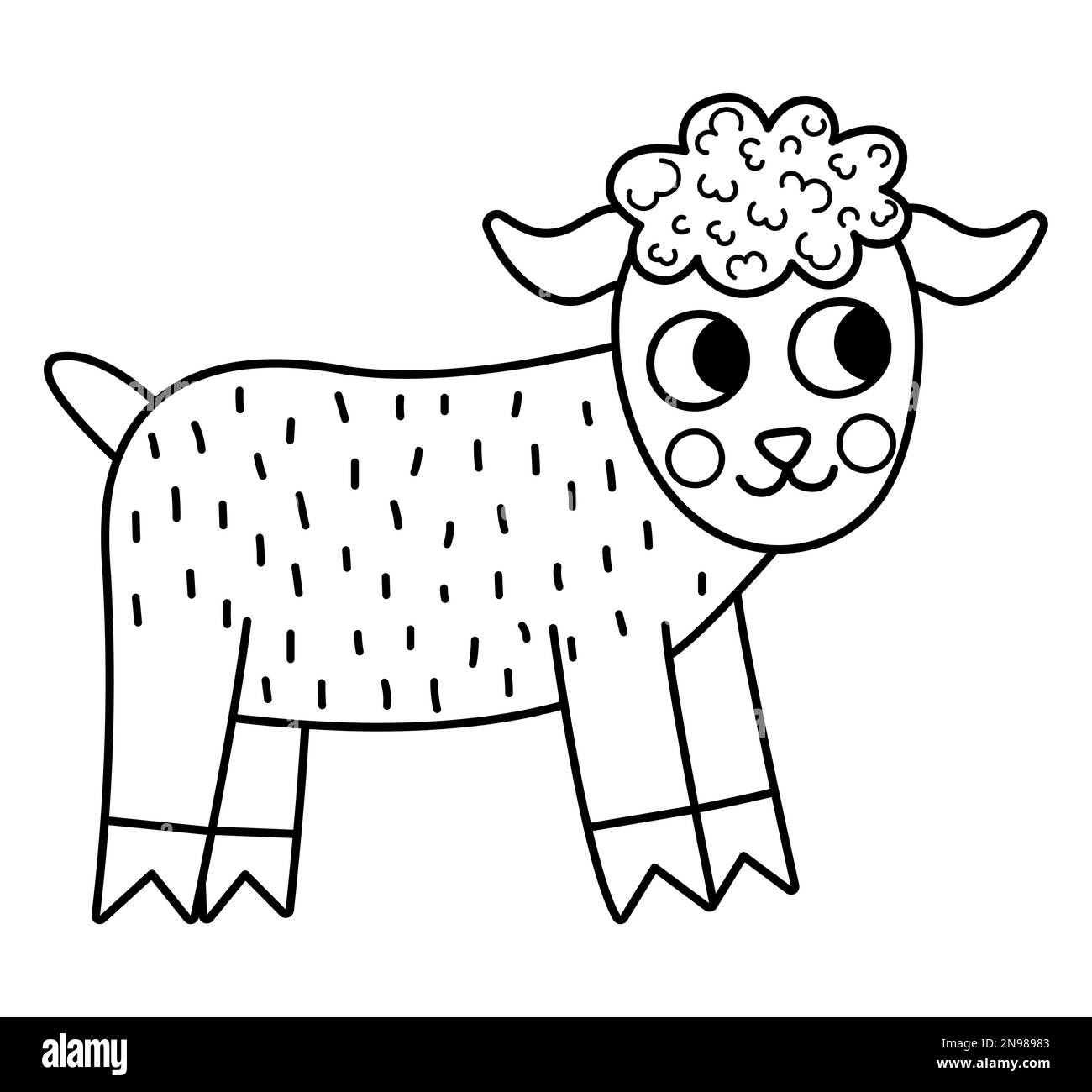 Vector black and white kid goat icon. Cute cartoon line illustration ...