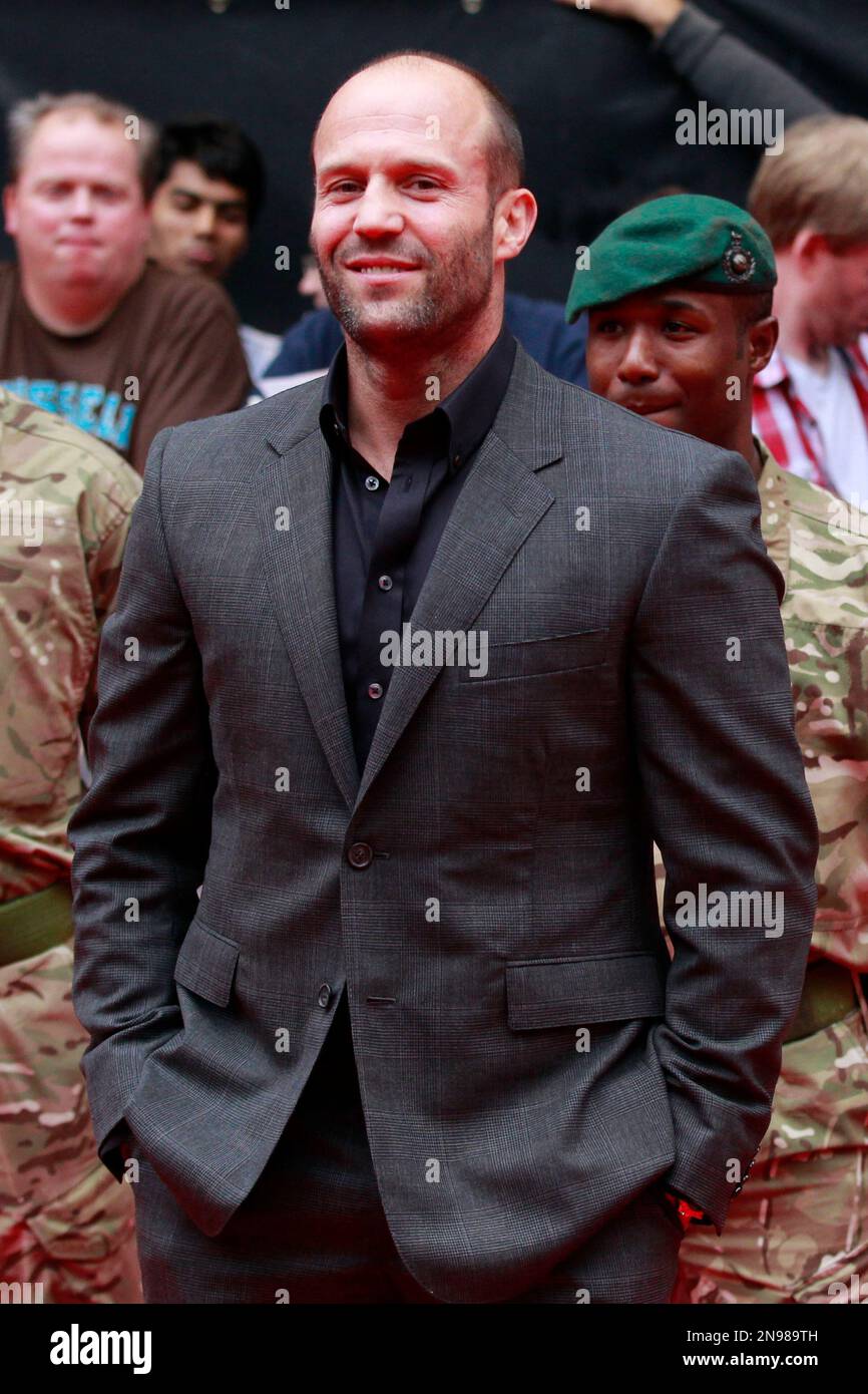 Cast member actor Jason Statham poses as he arrives for the UK premiere ...