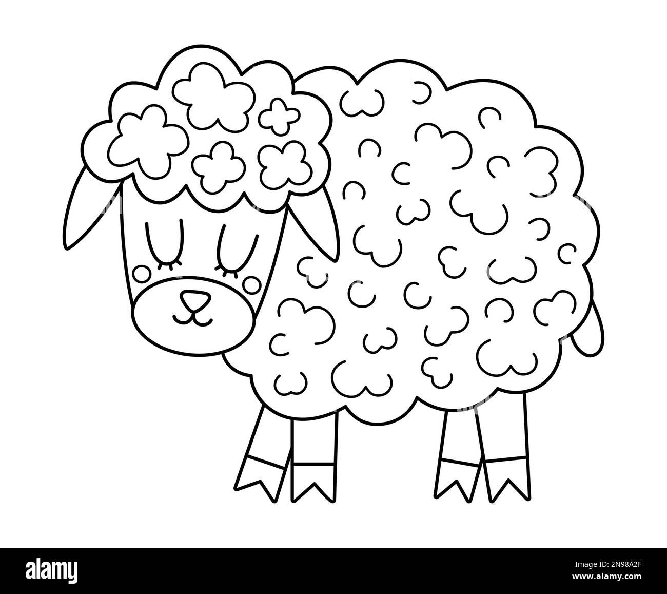 Vector black and white sheep icon. Cute outline cartoon female ewe ...