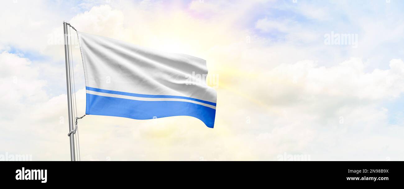 Altai Republic flag waving on sky background. 3D Rendering Stock Photo ...