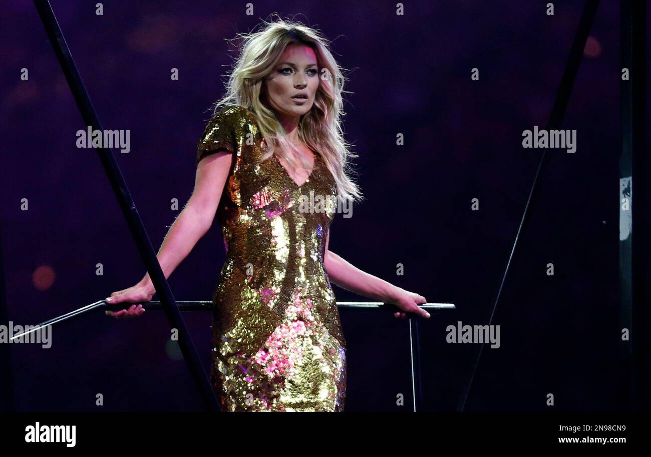 British model Kate Moss poses on stage during the Closing Ceremony at ...