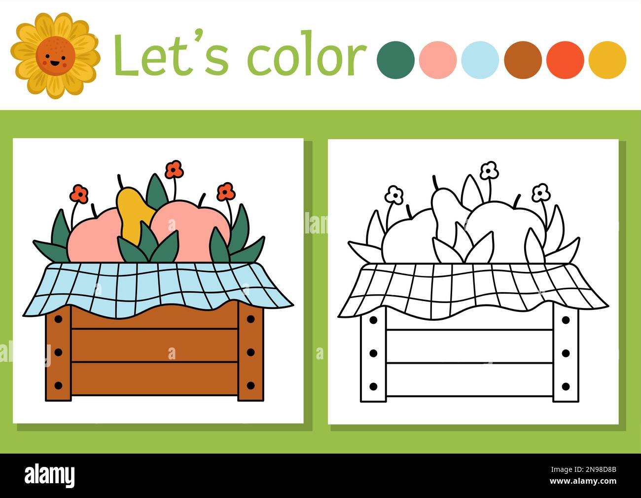 On the farm coloring page for children with wooden box with garden ...