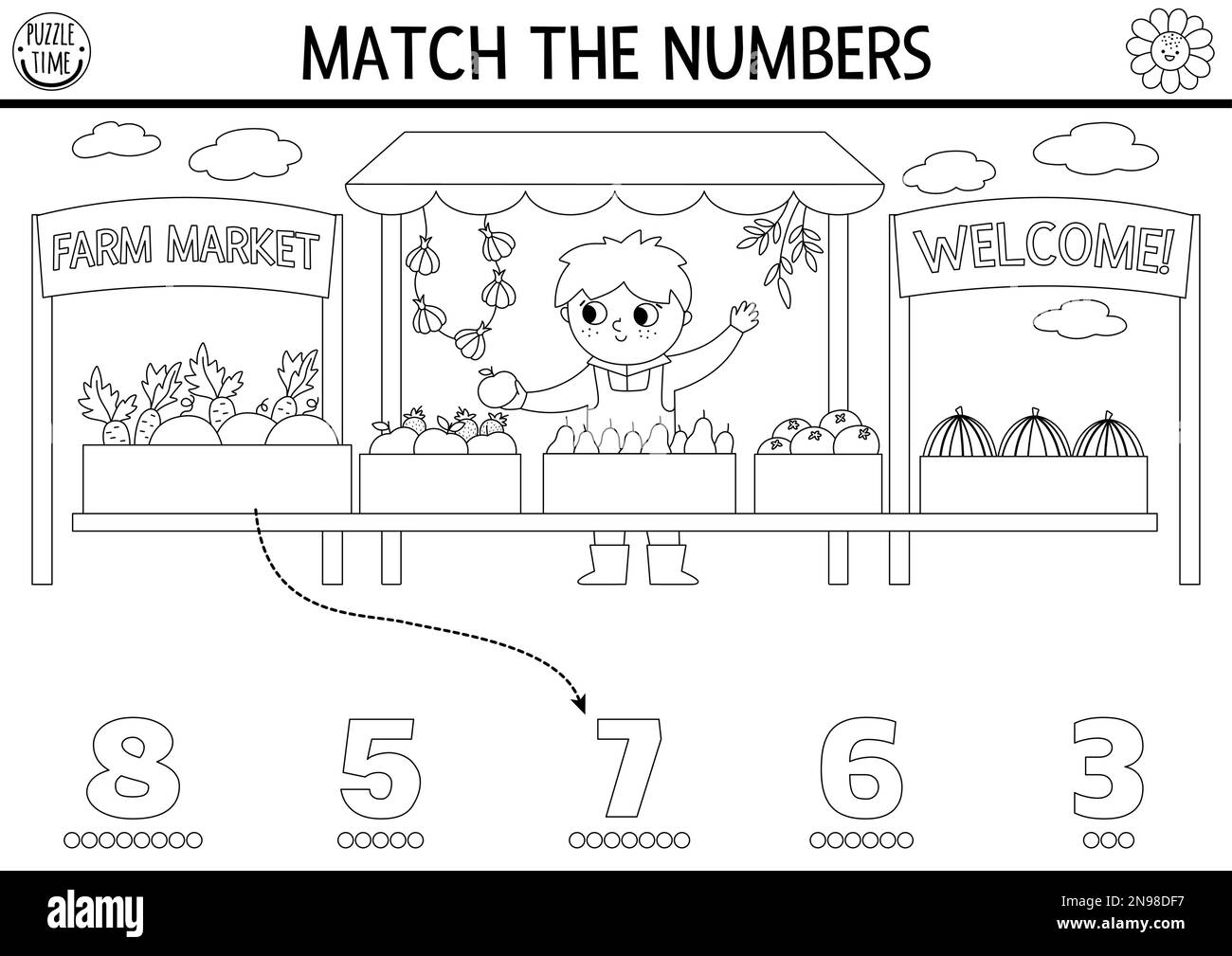 Match the numbers farm black and white game with farm market vendor ...