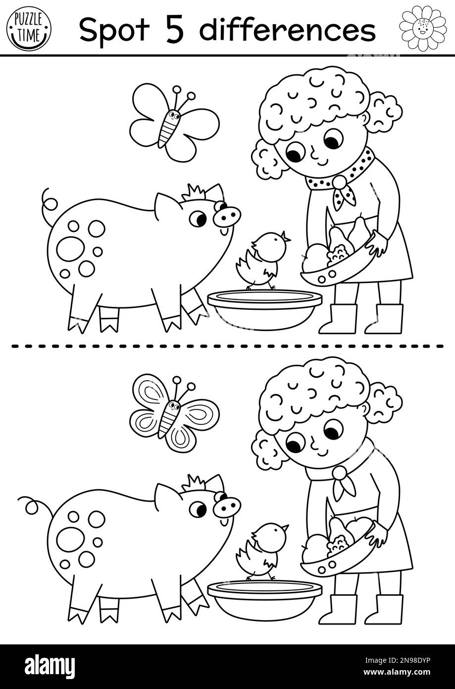 On the farm black and white find differences game for children ...