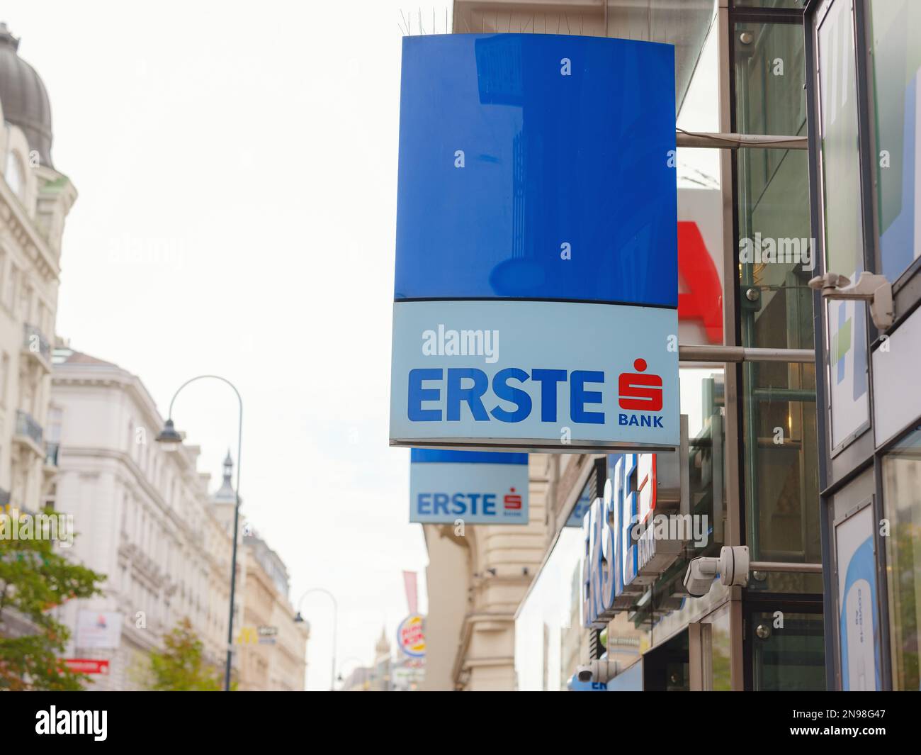 Vienna, Austria - August 8, 2022 : facade with logo of Erste Bank is an ...